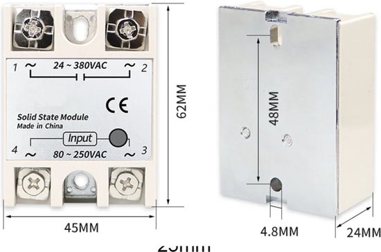 Solid State Relais 25A - Input 80-250VAC - Output 24-380VAC - SSR-25 AA | bol