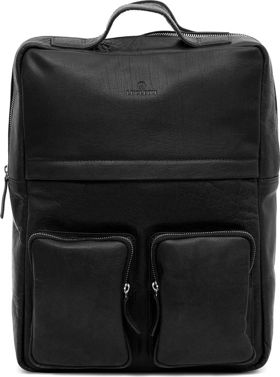 Lucleon - Heren - Zwart Leer Rugzak | bol