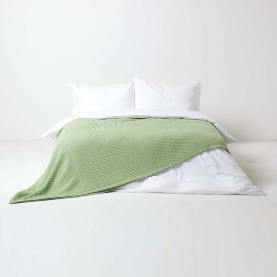 Homescapes - Wafel deken - katoenen deken - pastelgroen - 230x280 cm | bol