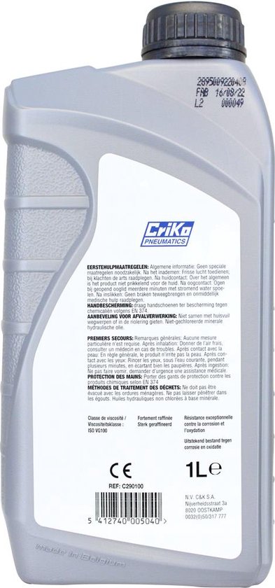 CriKo compressorolie - Viscositeit 100 bij 40°C - 1 liter - C-100 | bol