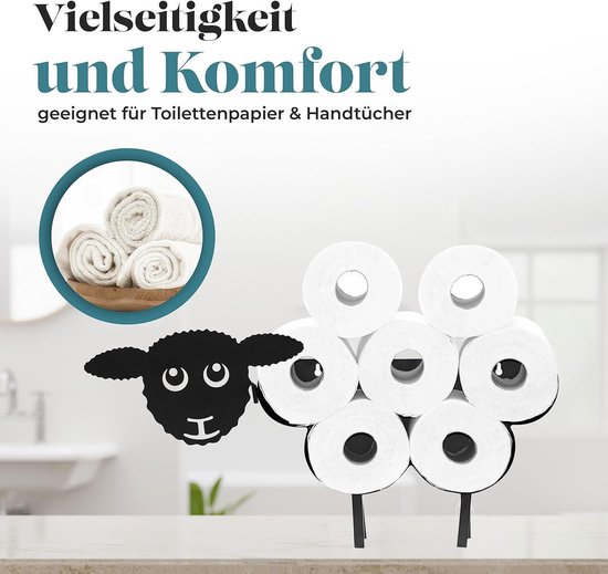 Toiletpapierhouder schaap staand of wandmontage metaal zwart met 2 ...