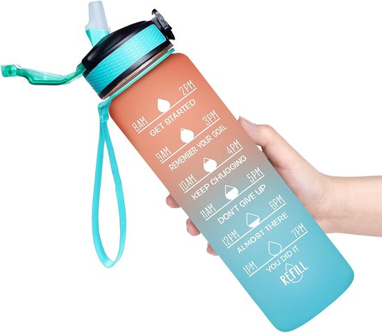 Waterfles 1 Liter - Waterfles met Tijdmarkeringen - BPA vrij ...