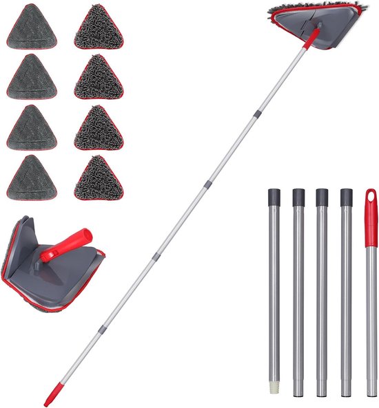 Telescopische driehoekige mop, 360° driehoekige plafondbezem met 203 cm ...