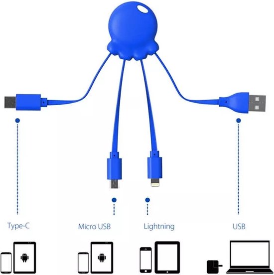 Xoopar - OCTOPUS 2 - Multi kabel Blauw - Multi kabel Zwart - USB - USB ...