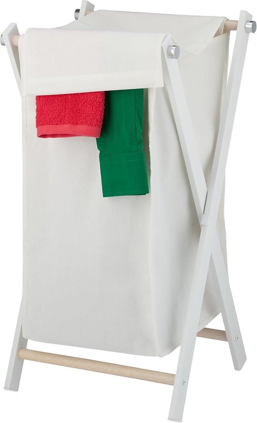 Opvouwbare wasmand met deksel - 50 liter - Staal en stof - Badkamer ...