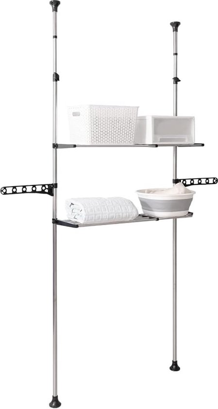 Telescopisch badkamerrek met 2 legplanken boven het toilet, in hoogte ...