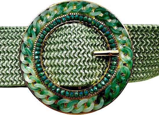Minimalistische riem - Ronde gesp met kleine groene parels | bol