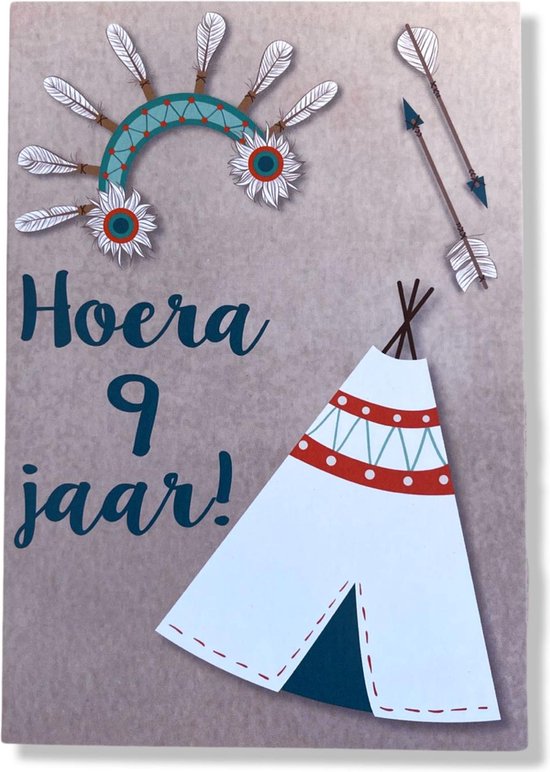Hoera 9 Jaar! Luxe verjaardagskaart - 12x17cm - Gevouwen Wenskaart ...
