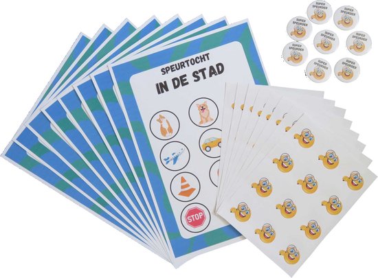 Kinderfeestje pakket: 8x speurtocht met stickervellen en buttons ...