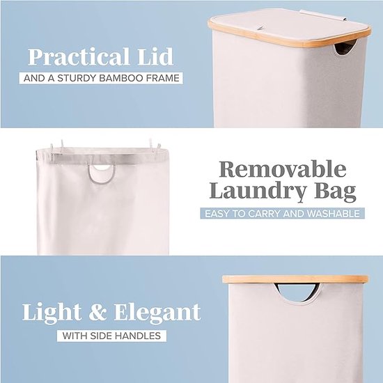 Beige Wasmand met deksel en handgrepen XXL 100 L, grote wasmand, wasbak ...