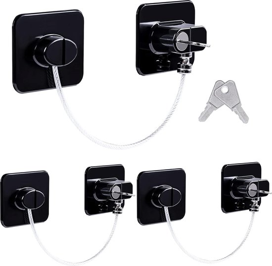 3-delige lade kinderslot koelkastslot met sleutel zonder boren, zwarte ...