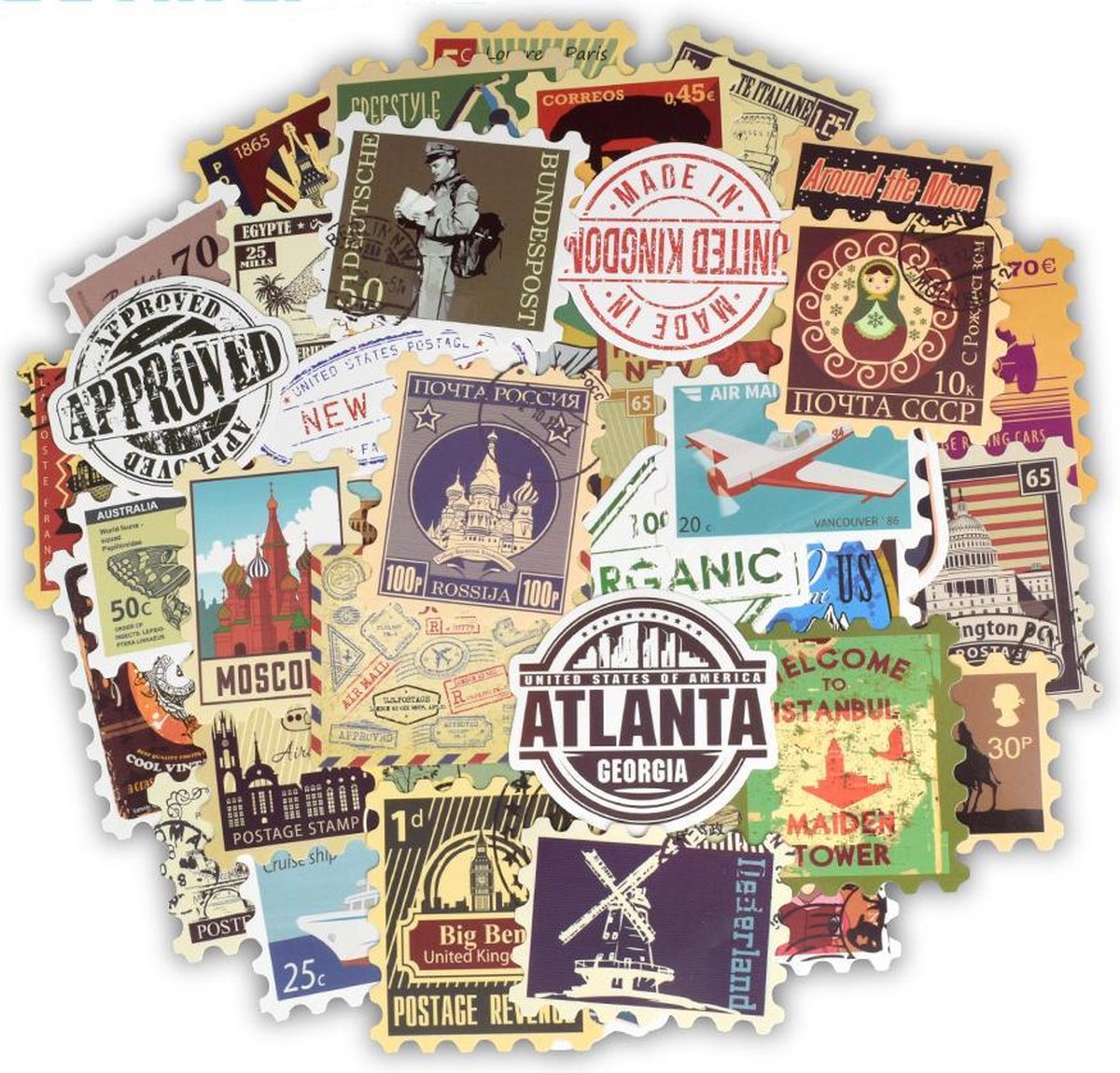 50 Retro Stempel / Postzegel Stickers – Celvar – Waterdicht & UV ...