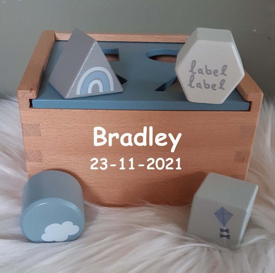 Label Label'' houten vormen sorteerdoos blauw (met naam) | bol