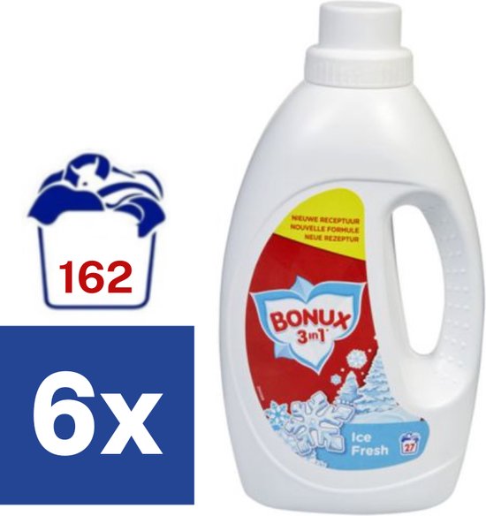 Bonux Vloeibaar Wasmiddel 3in1 Ice Fresh - 6 x 1.485 l (162 wasbeurten ...