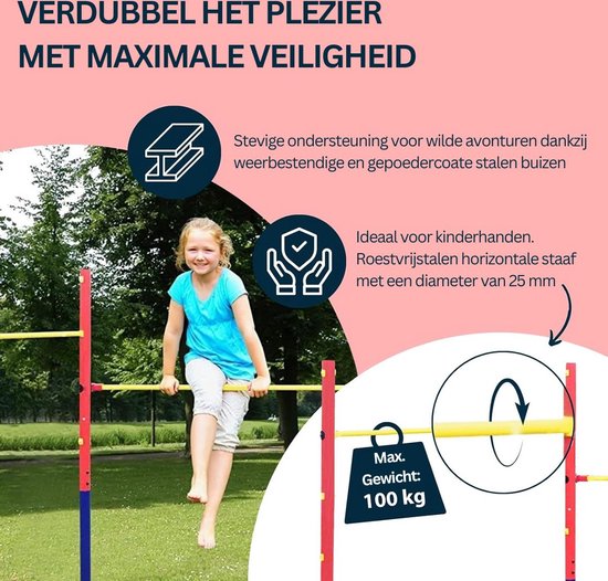 Turnrek - Dubbele Rekstok - Duikelrek - Tuinrek - Rood met Blauw | bol