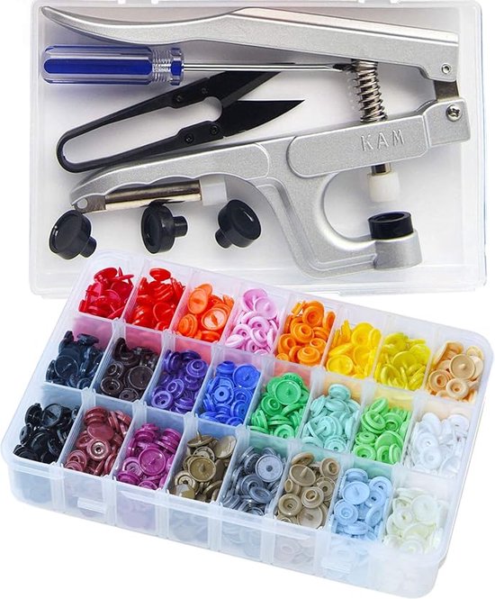 Drukknopen met tang, set van 360 T5 snaps in 24 kleuren, drukknopset ...