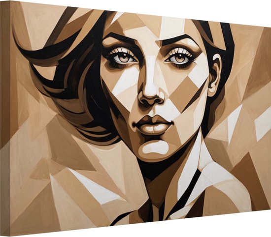 Portret vrouw in beige kleuren schilderijen - Vrouw portret - Canvas ...