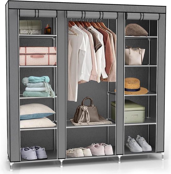 Vouwkast 150 x 175 x 45 cm Asch grijs met ritssluiting stoffen ...