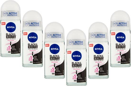 Nivea Deodorant roller Black & White Original - Voordeelverpakking 6 x 50 ml. | bol
