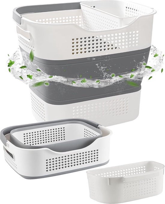Opvouwbare wasmand, wasmand, opvouwbare wasmand, met handvat, 2-in-1 ...