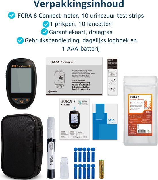 Fora 6 Connect - 6-in-1 urinezuur startpakket (glucose, cholesterol ...