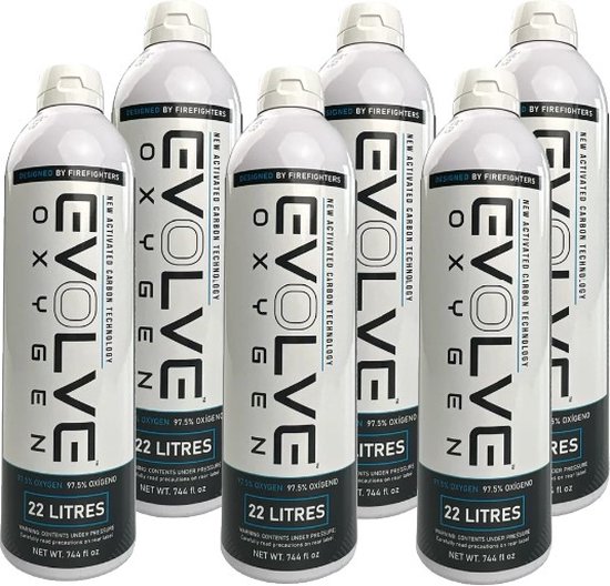 Evolve Oxygen 6x 22L Fliptop - Zuurstoffles - 97% Pure Zuurstof - Tegen ...