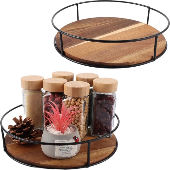 2 stuks draaiplateau, organizer, draaiplateau, hout, 23 cm, draaiplateau, kruidenrek... | bol