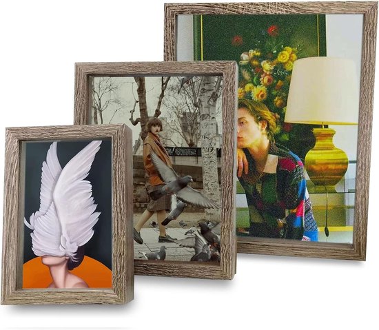 3D fotolijst 15x20cm donker houten frame voor 3D vulling, wand- en ...