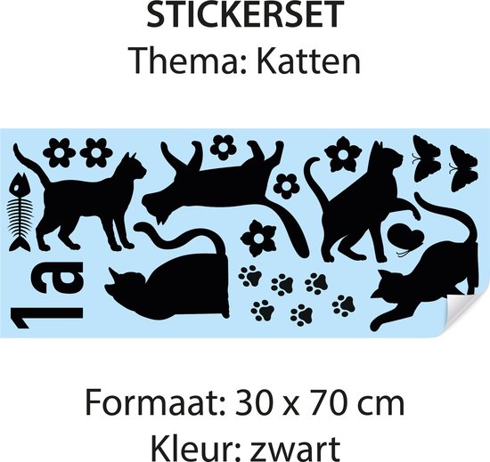 Stickervel - Katten - 30 x 70 cm - zwart - stickers - stickers ...