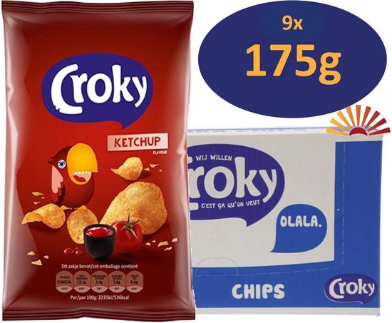 Croky Chips Ketchup 9 x 175g - grote zakken - displaydoos 9stuks | bol