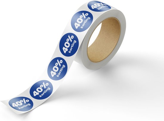 40% korting stickers - 40 mm rond - 500 stuks op rol - Kortingstickers ...