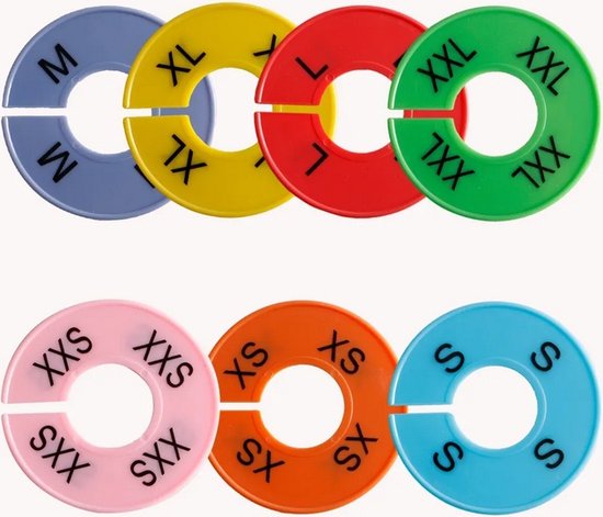 S&D Projects Maataanduiding Kledingrek - Maten Ringen - XXS XS S M L XL ...