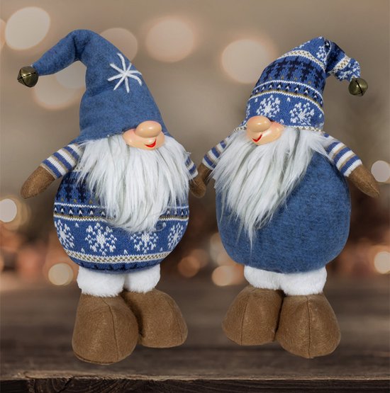 Blauwe handgemaakt Gnomen-duo met figuren en gestreepte mouwen - 30(45 ...