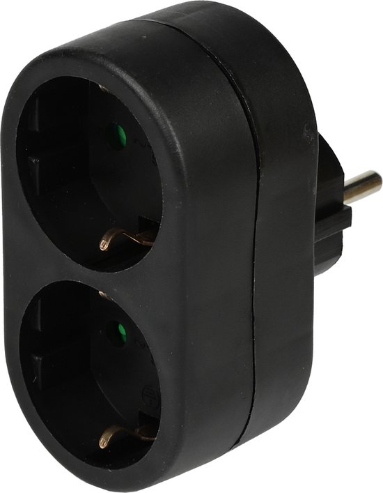 Benson Stopcontact splitter - 2x - duo - zwart - randaarde - verticaal ...