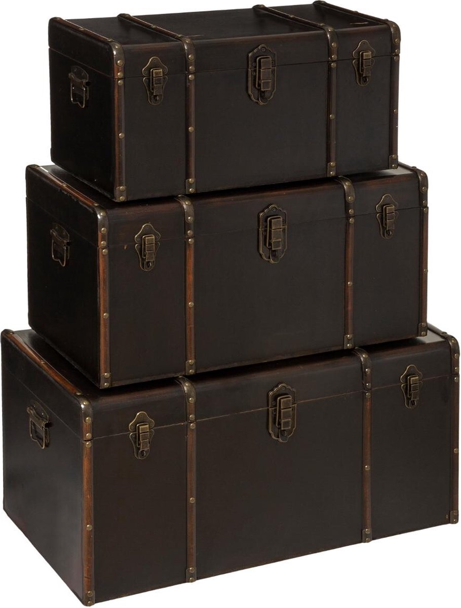 Hutkoffer/Scheepskist/opbergkist set van 3 - hout - Victoriaanse stijl ...