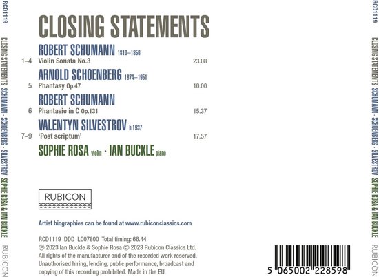 Sophie Rosa & Ian Buckle - Closing Statements (CD), Sophie Rosa & Ian ...