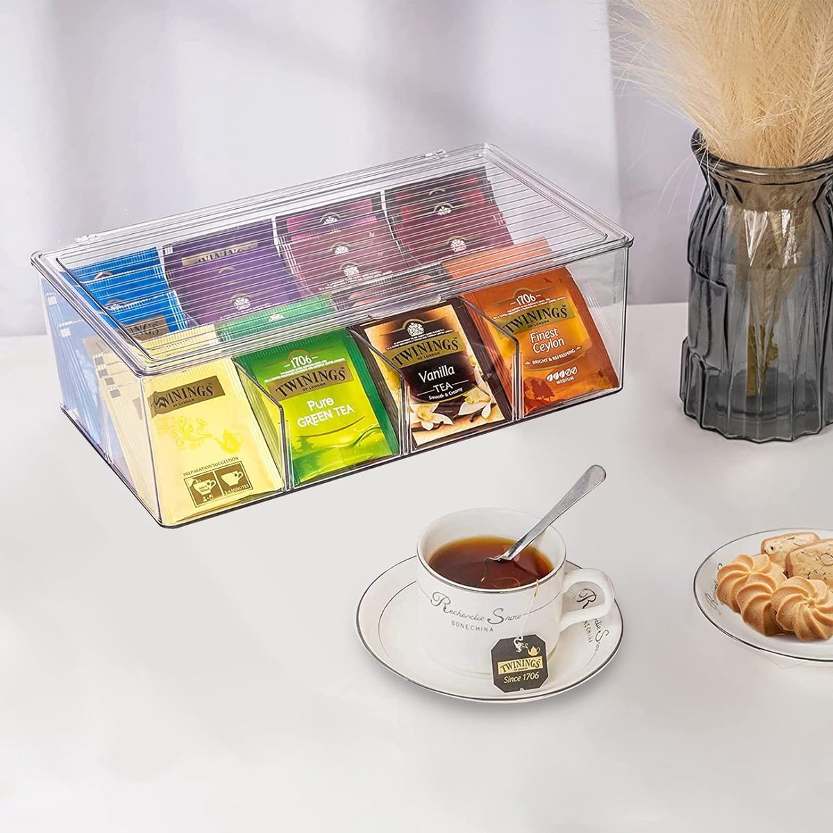 Porte-sachets de thé avec couvercle, boîte à thé avec 8 compartiments ...