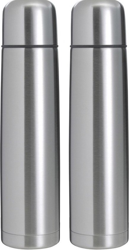 2x RVS thermosflessen/isoleerkannen 1 liter zilver - Thermoskan/warmhoudkan | bol