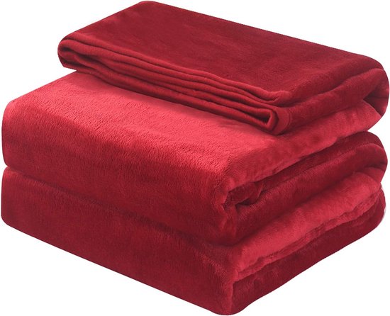 Deken 130 x 150 cm rood, fleece dekbed, warme knuffeldeken, wollige ...