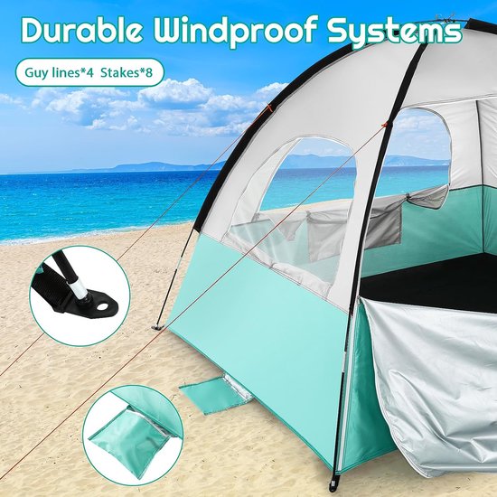 Strandtent, draagbare strandtent, 210 x 150 x 135 cm, zonnetent voor 3 ...