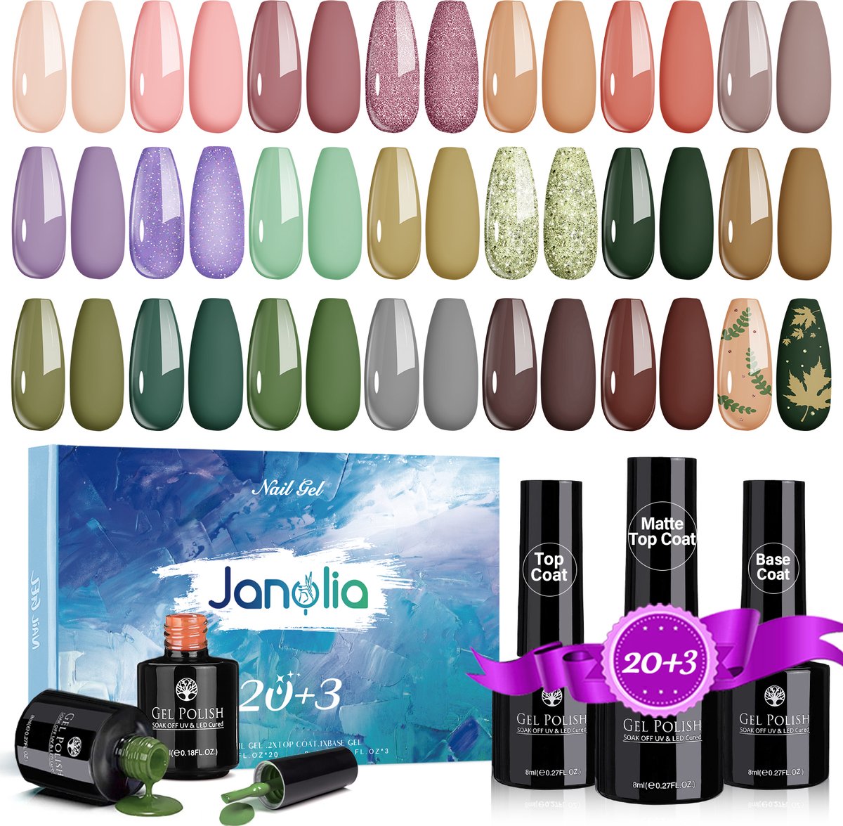 Gel Nagellak 20+3 Set Gellak Kit - 8ml x 20 Kleuren - met Base en Top ...