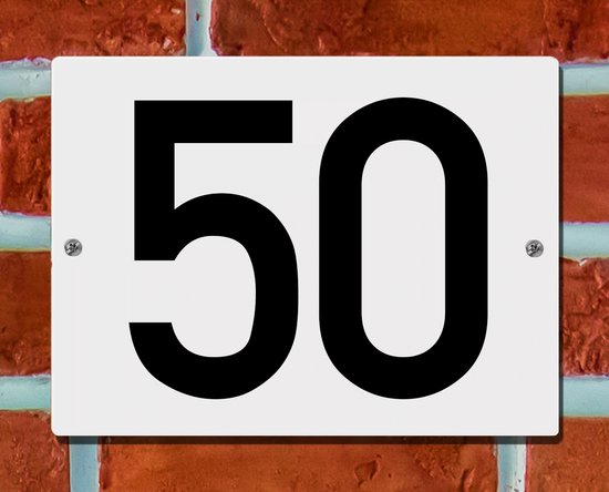 Huisnummerbord Wit - Nummer 50 - 15 x 12 cm - incl. bevestiging ...