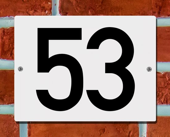 Huisnummerbord Wit - Nummer 53 - 15 x 12 cm - incl. bevestiging ...