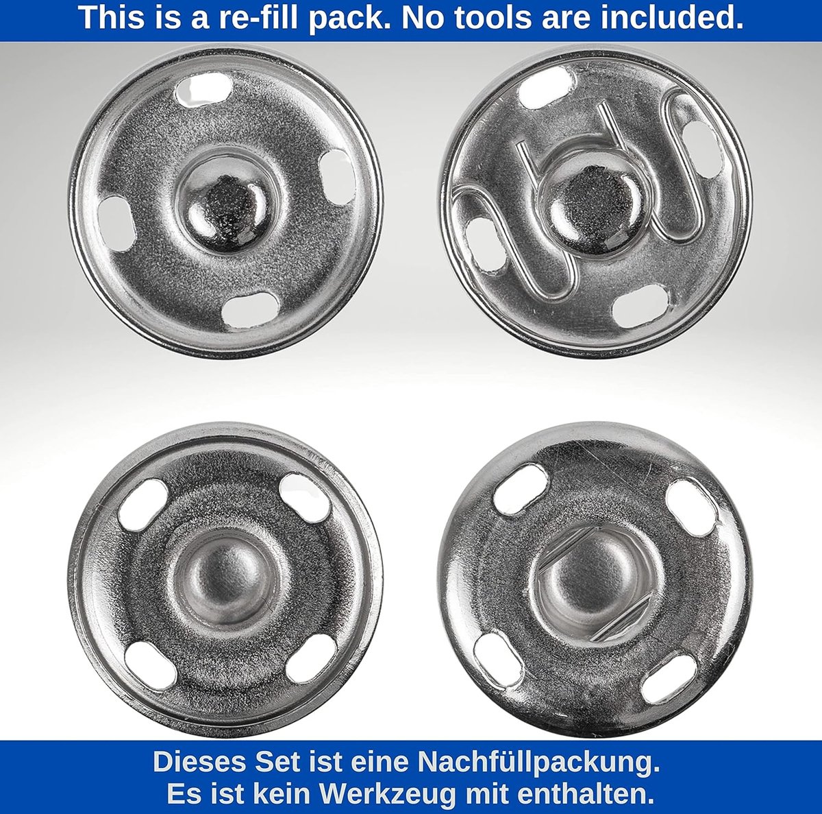 Drukknopen, Ø 21 mm, 10 paar zilver, Patches voor kleding en stoffen ...