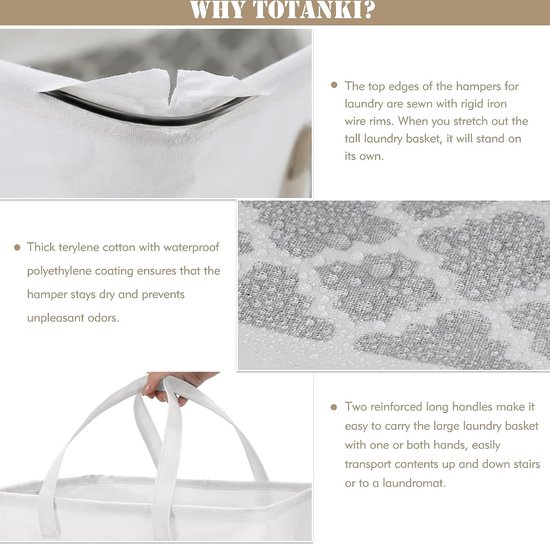 Wasmand, 120 liter, grote wasmand met lange versterkte handgrepen, vrijstaande... | bol