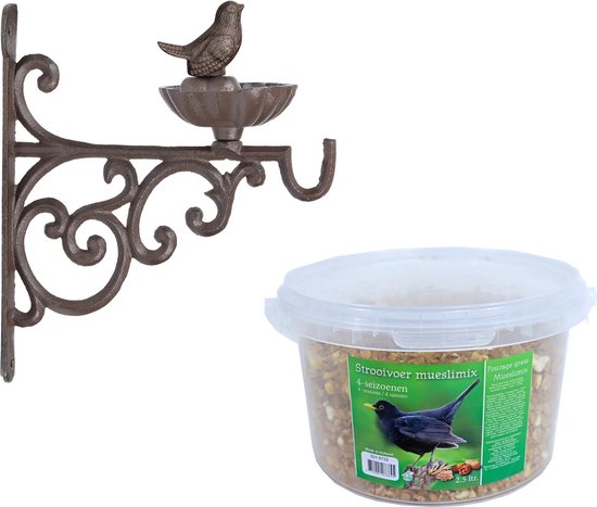 Wand vogel voederbak/drinkbak met haak gietijzer 19 cm inclusief 4 ...