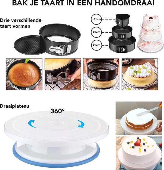 Nimma Bakspullen & Taartversiering Set - 338-Delig - Incl. Taartvorm ...