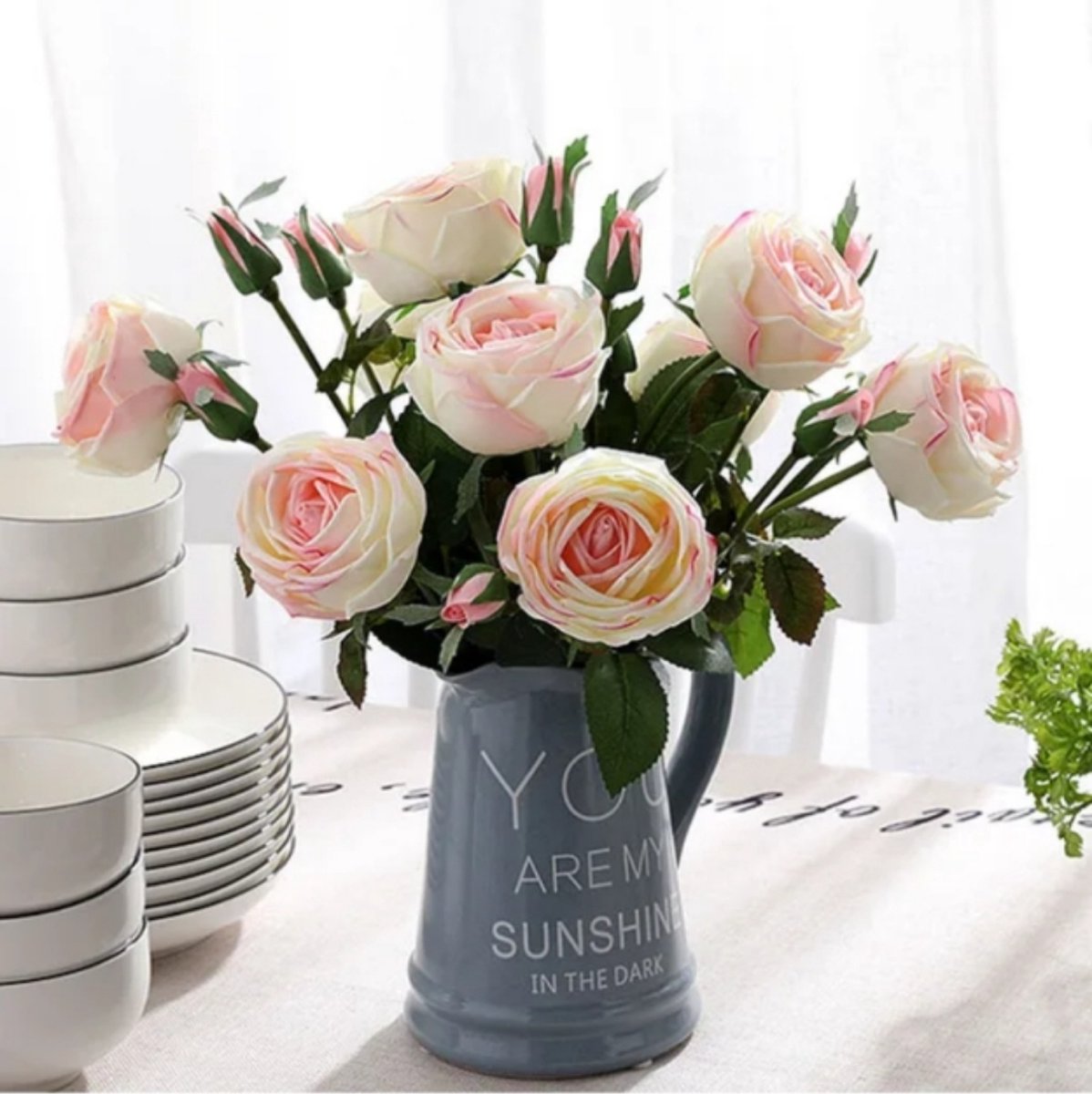 Real Touch Baby Pink Double Headed Rose - 2 Knoppen - Roze ...