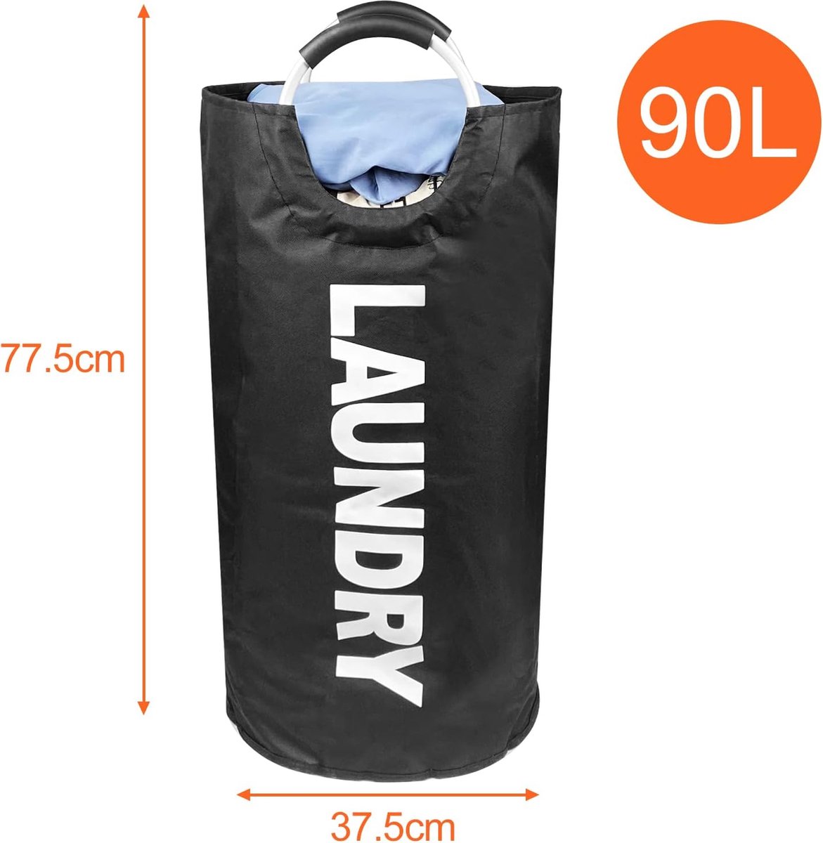 Wasmand Oxford-stof 90 liter, zwart, opvouwbaar met EVA-handvat ...