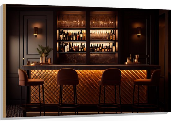 Hout - Lege Bar op Avond Uit - 120x80 cm - 9 mm dik - Foto op Hout (Met ...